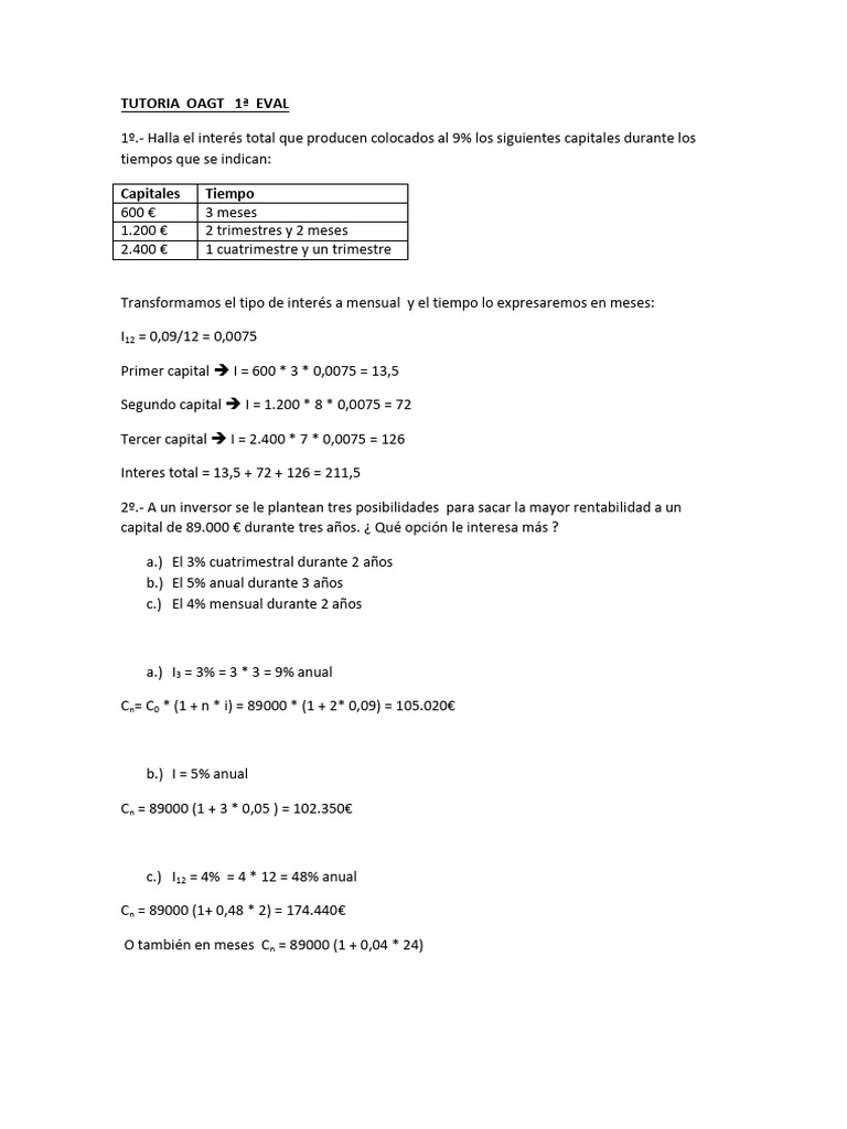 Solucion de Tutoria Oagt 1 Eval | PDF | Presupuesto | Alquiler