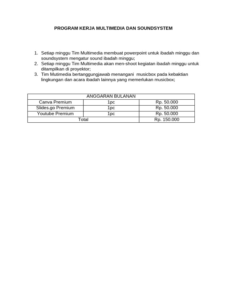 Program Kerja Multimedia Dan Soundsystem | PDF