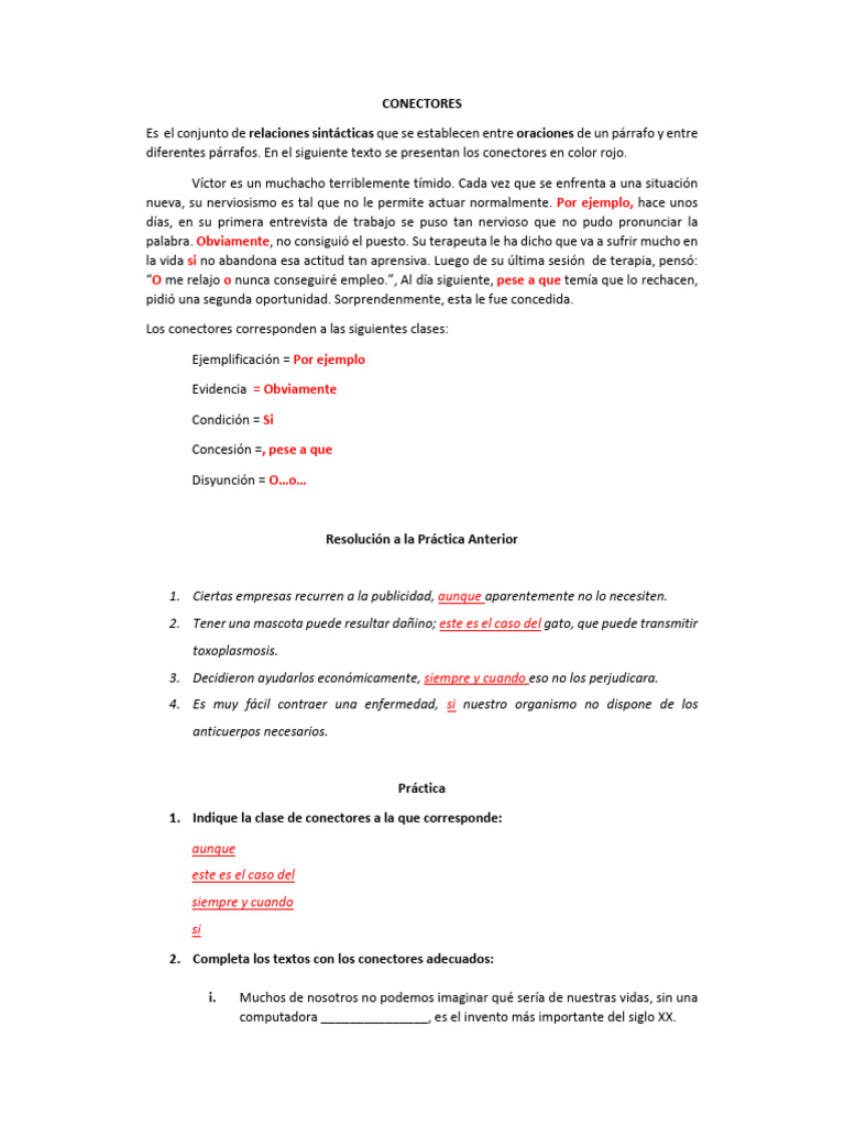 Por Ejemplo,: Conectores Relaciones Sintácticas Oraciones | PDF