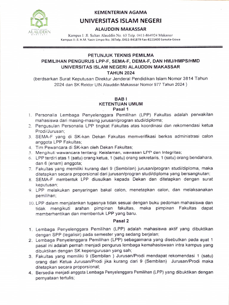 Pemilihan Pengurus LPP-F, SEMA-F, DEMA-F, Dan HMJ, HMPS, HMD Universitas Islam Negeri Alauddin ...