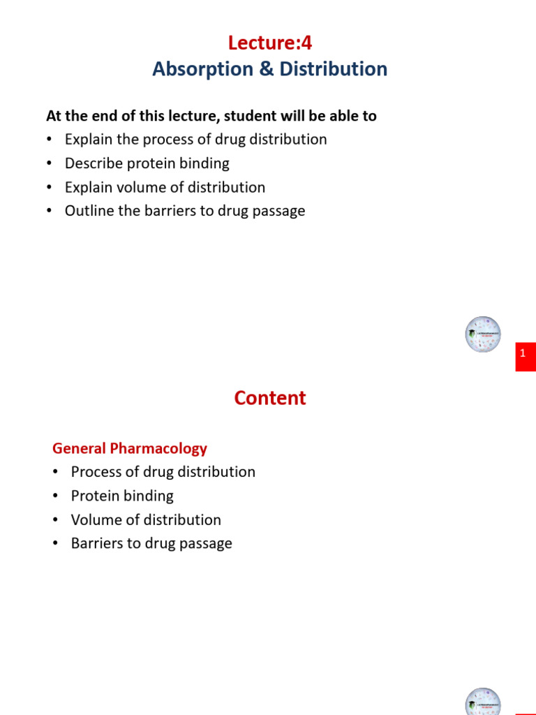 Drug Absorption and Distribution Explained | PDF | Biochemistry | Chemistry