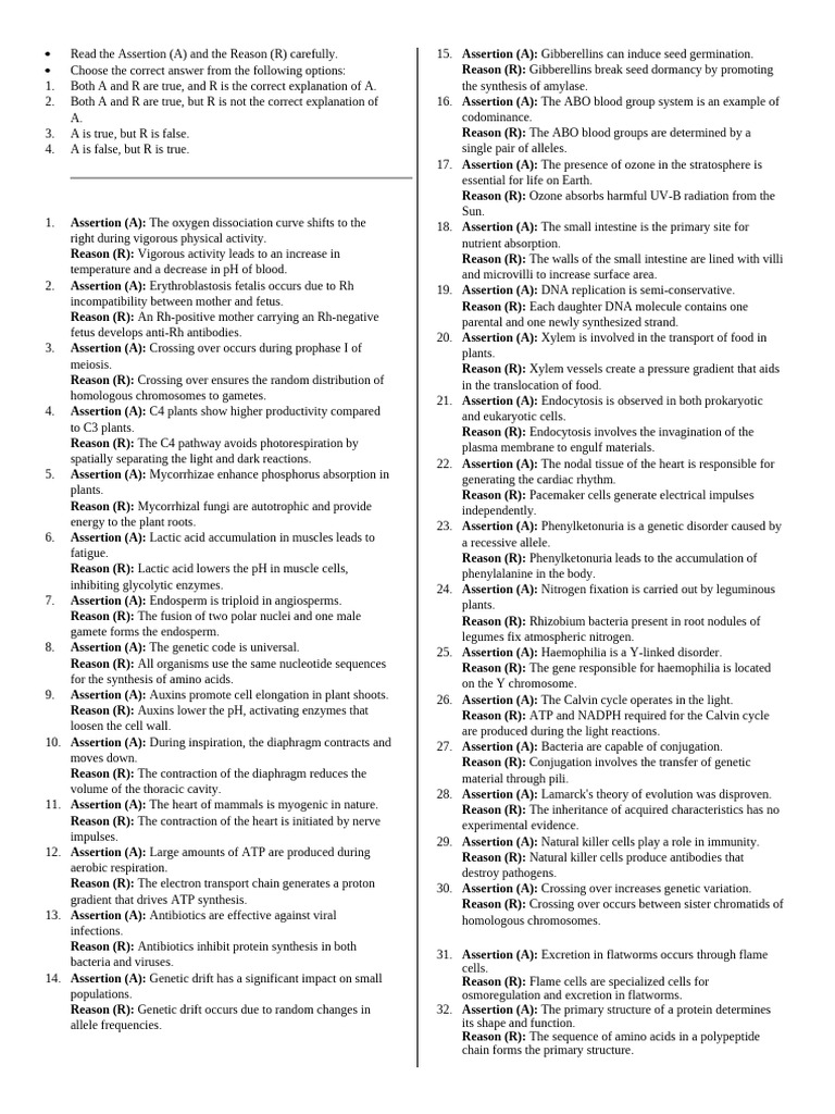 Assertion Reason Shruti | PDF | Genetics | Cell (Biology)