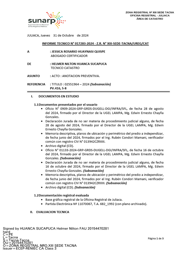 Informe Tecnico Sunarp - Ultimo | PDF | Geofísica | Cartografía