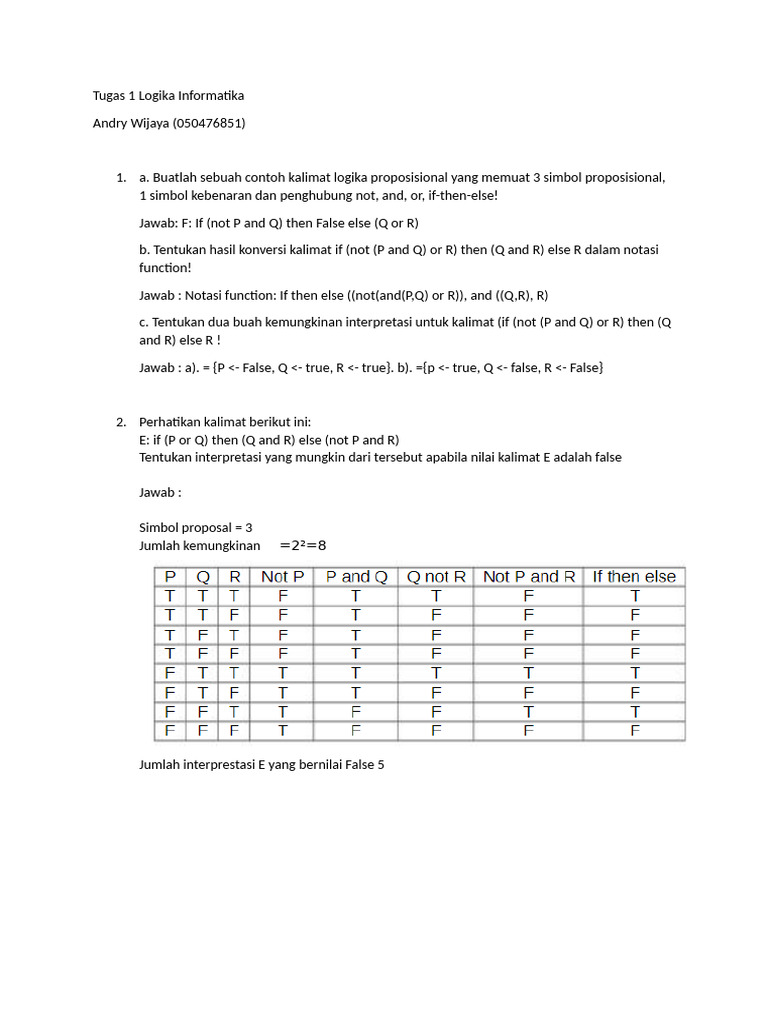 Tugas 1 Logika Informatika | PDF