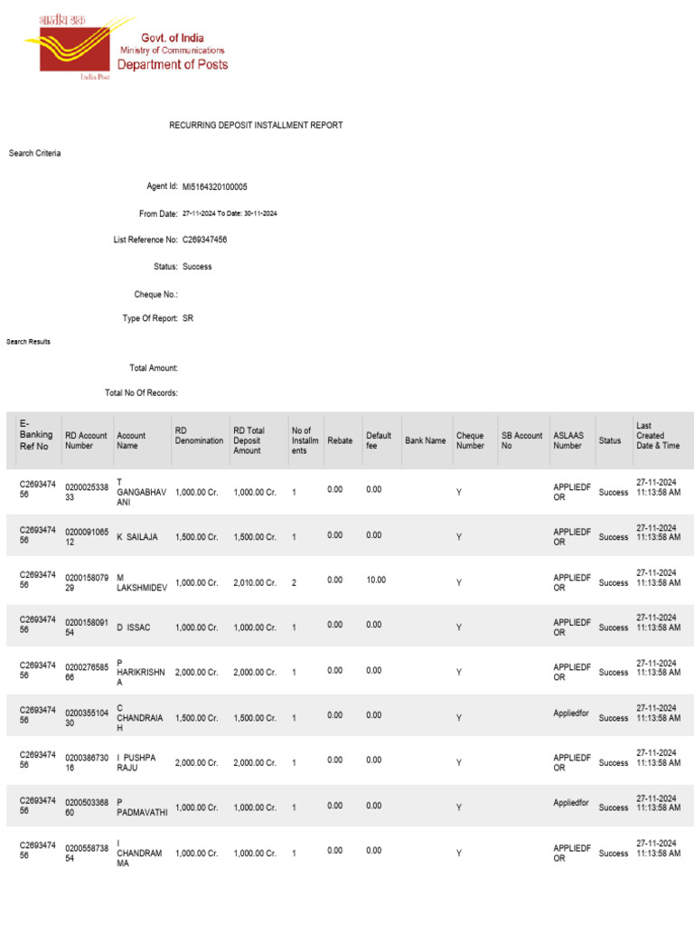 Recurring Deposit Installment Summary | PDF