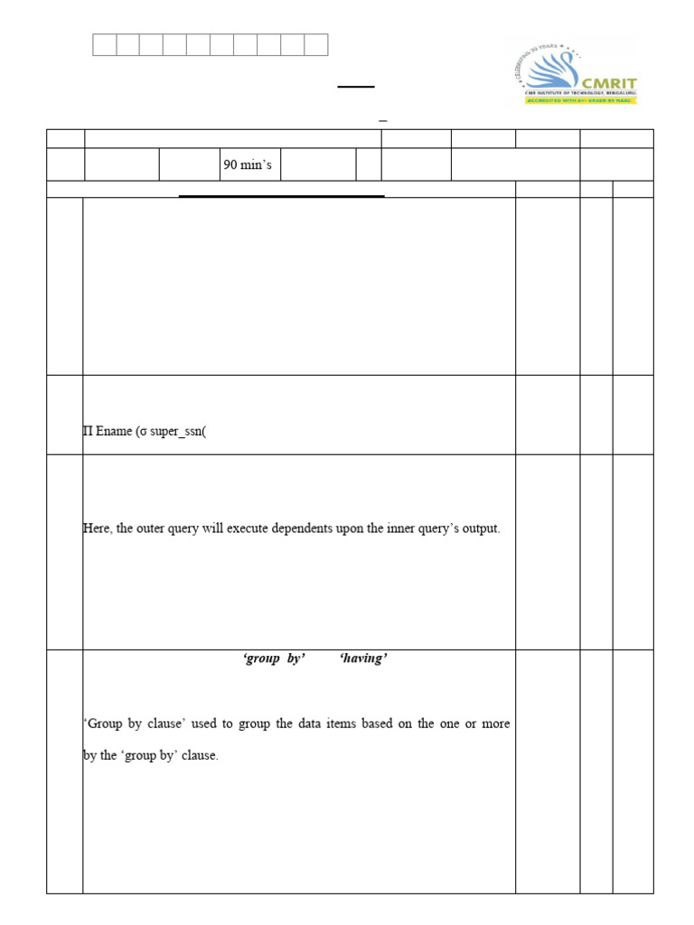 IAT-II Question Paper with Solution of 18CS53 Database Manaegment ...