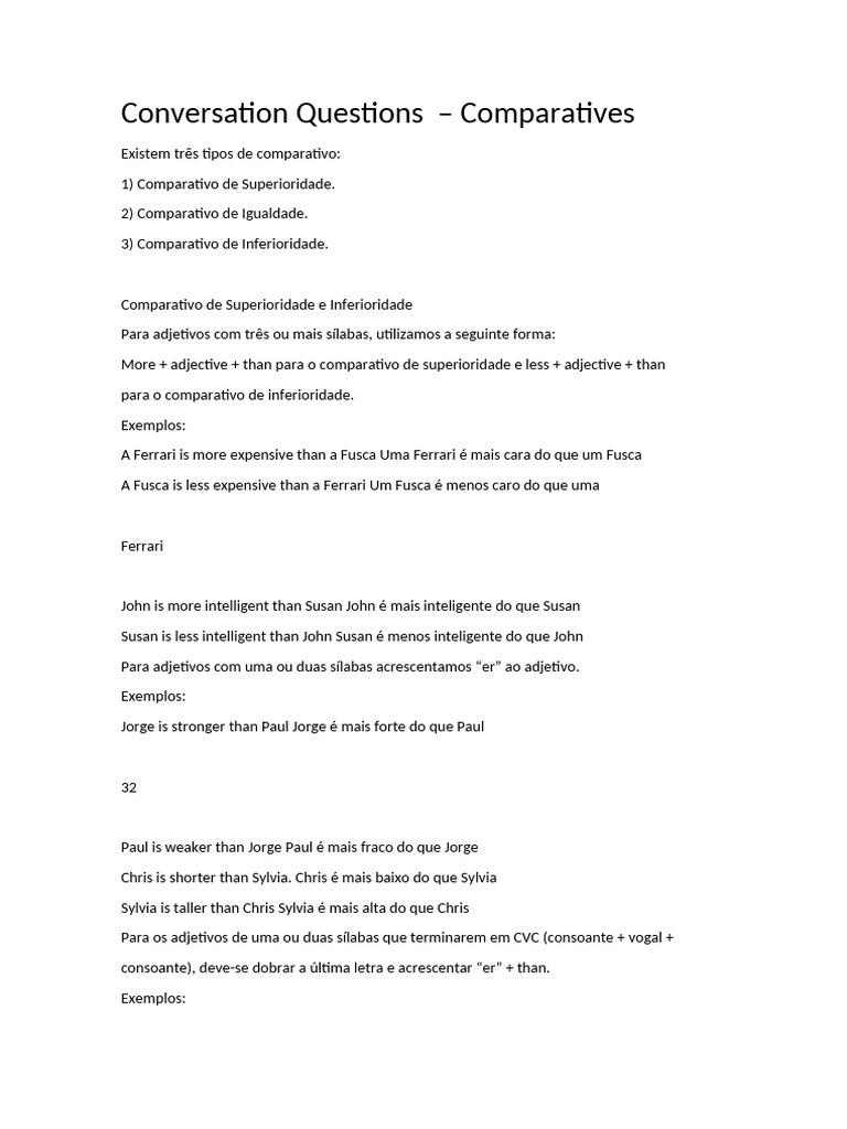 Conversation Questions - Comparatives | PDF | Voz humana | Fonética