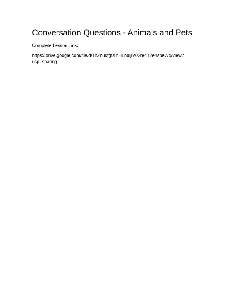 Conversation Questions - Animals and Pets | PDF | Pet | Zoo