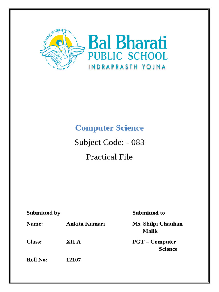 Practical File for Computer Science 083 | PDF | Computer Science | Computing