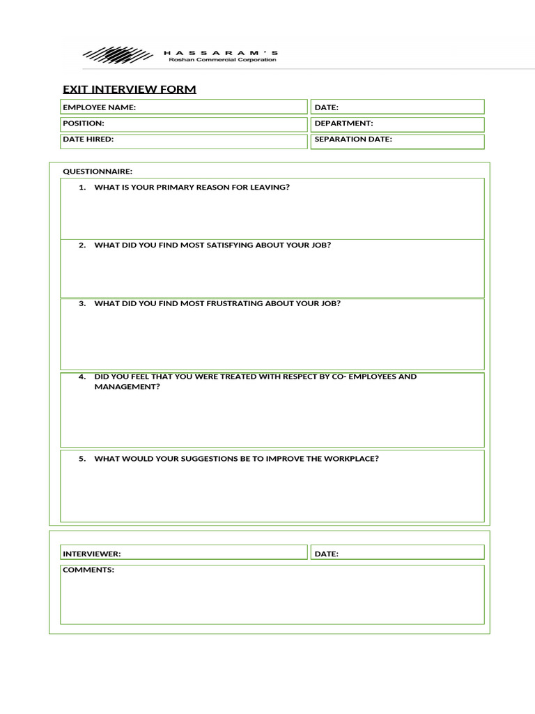 Exit Interview Form | PDF