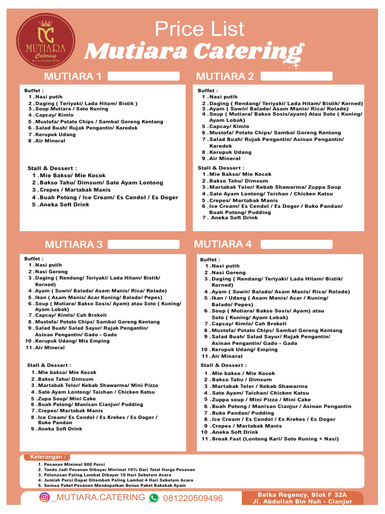 Menu Catering Mutiara Cianjur | PDF