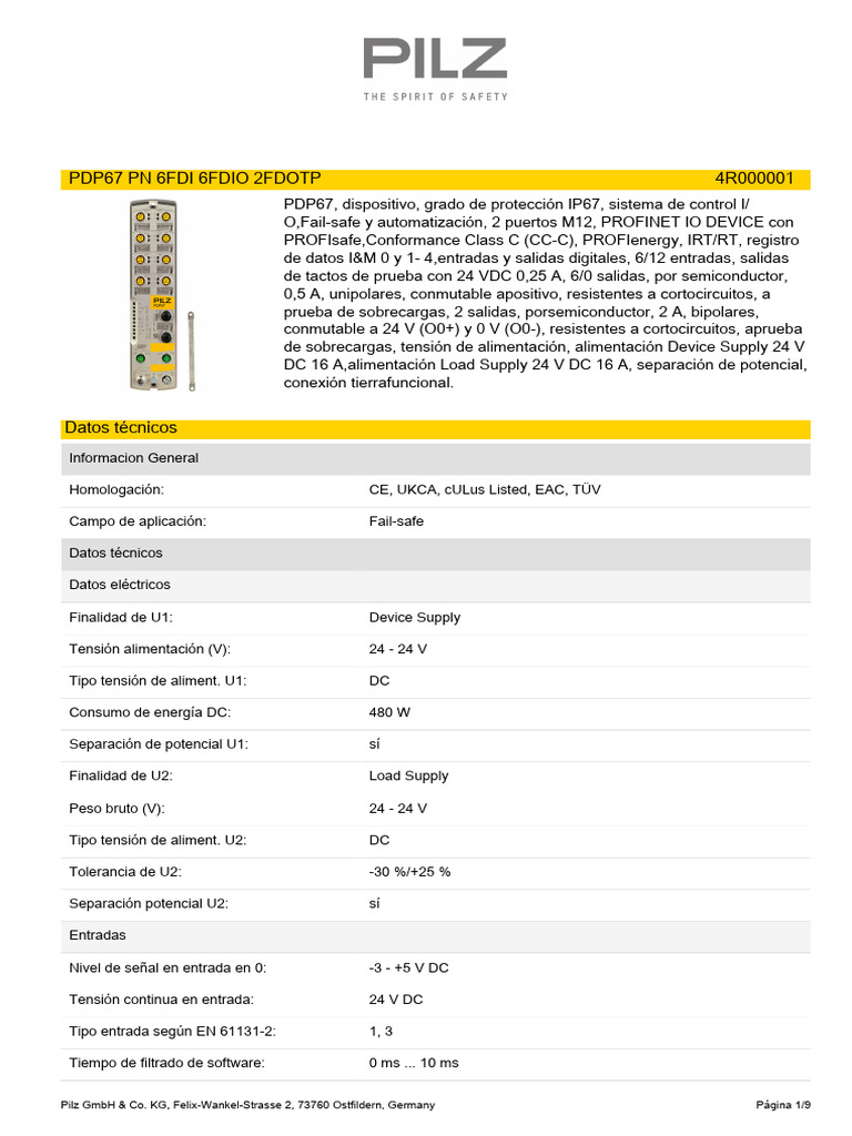 Pdp67 PN 6fdi 6fdio 2fdotp 4R000001: Pilz GMBH & Co. KG, Felix-Wankel ...