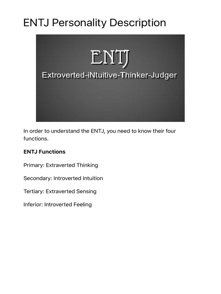 ENTJ Personality Traits and Functions | PDF | Feeling | Extraversion ...