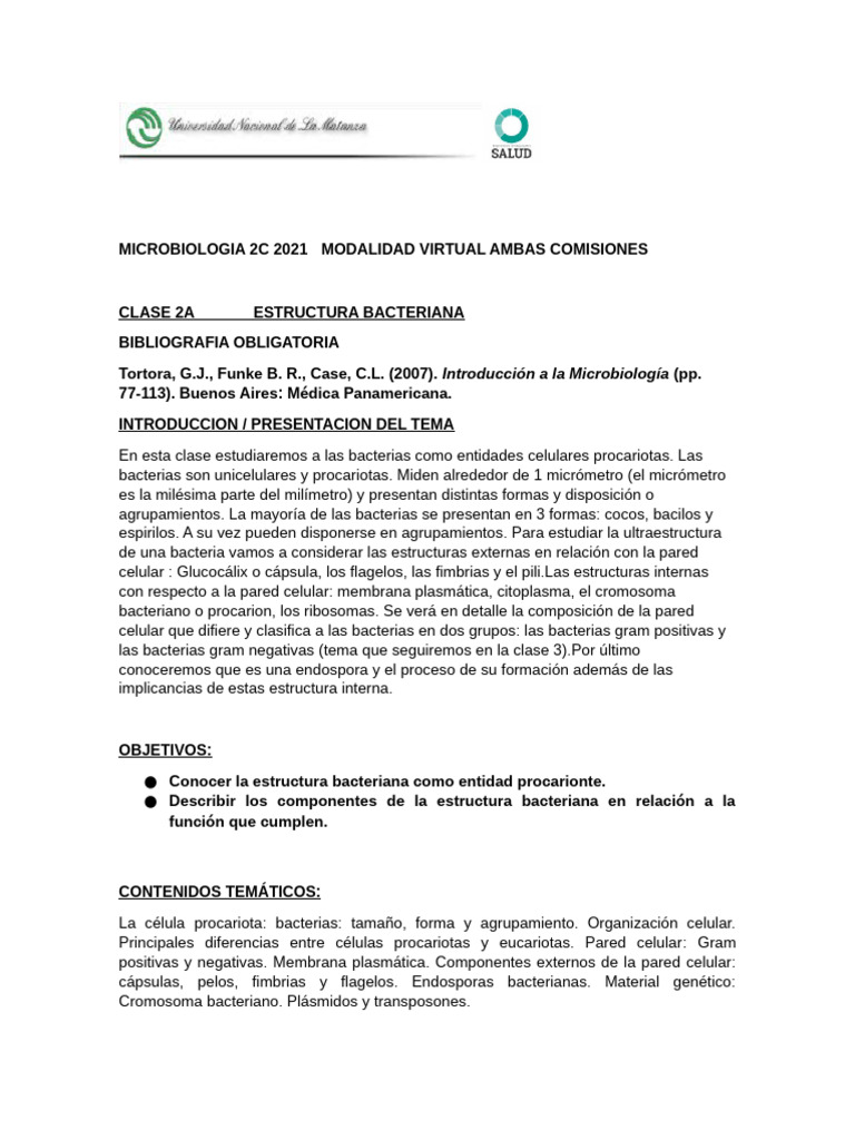 Clase 2A Estructura Bacteriana - 2 | PDF | Las bacterias | Biología Celular)