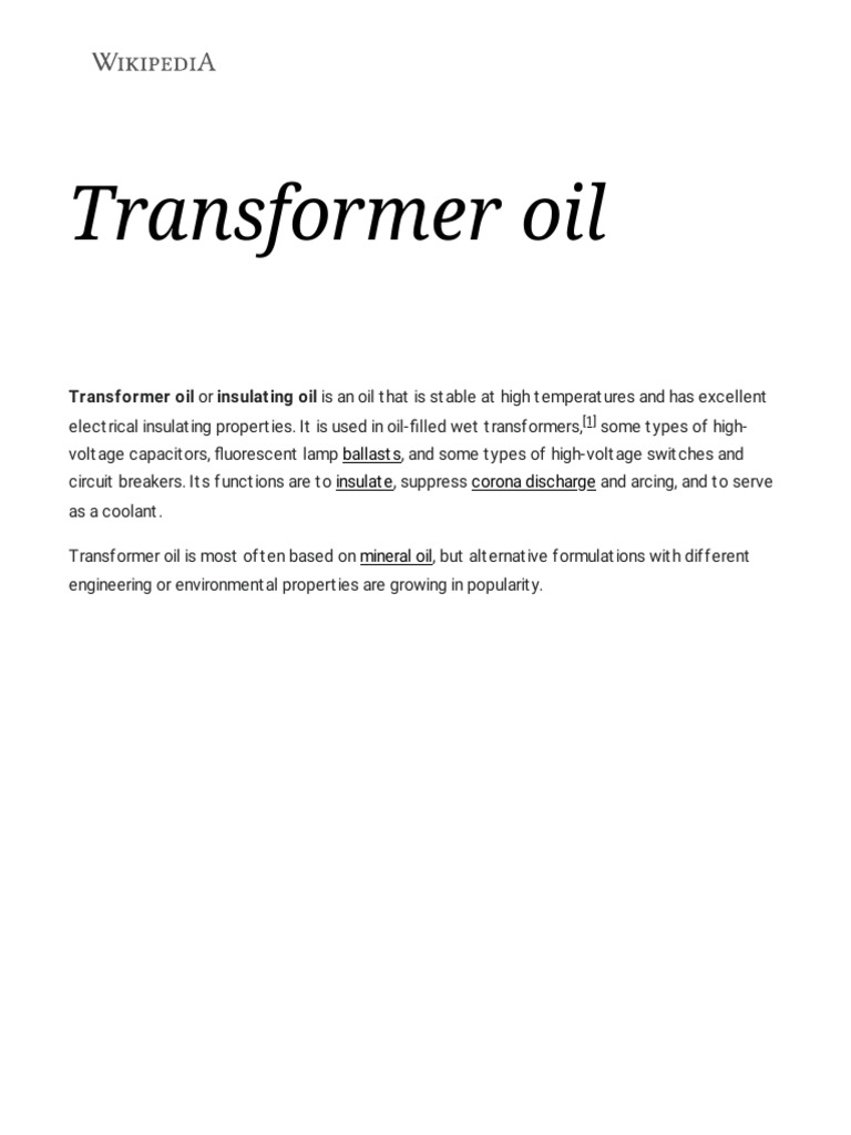 Transformer Oil - Wikipedia | PDF | Polychlorinated Biphenyl | Transformer
