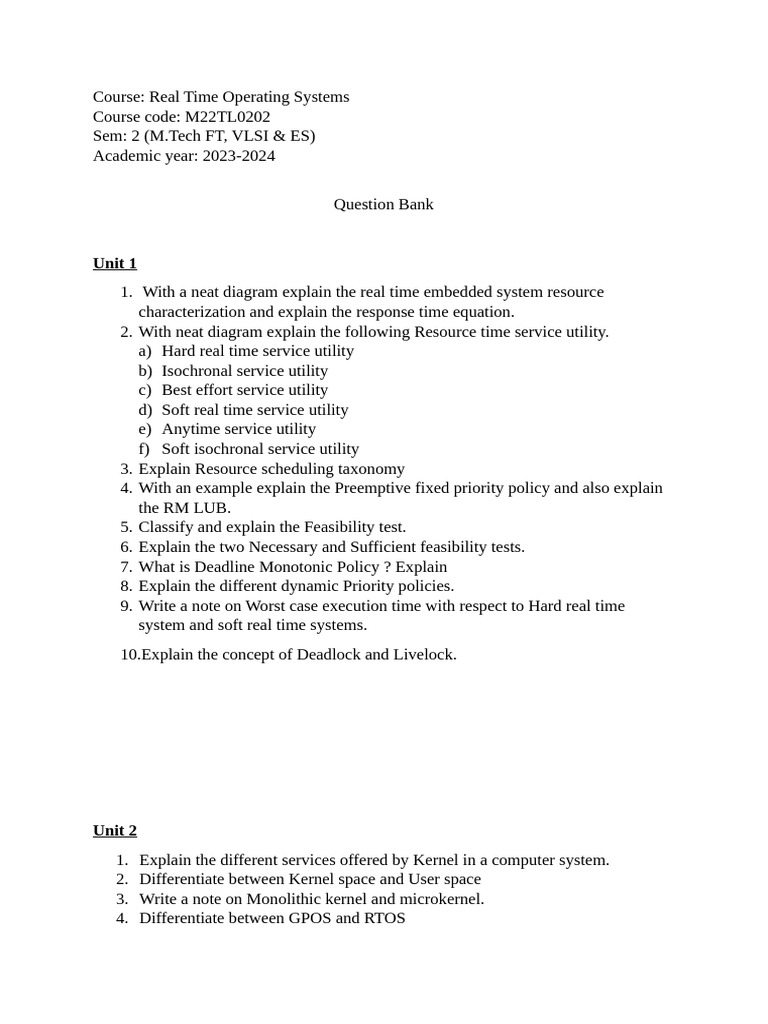 RTOS question bank (2) | PDF | Process (Computing) | Kernel (Operating System)