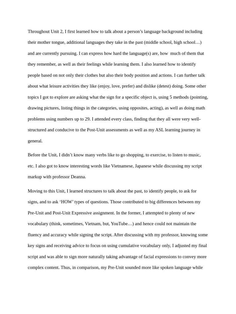 Linh Le - ASL - Unit 2 - Comparative Reflection | PDF | American Sign ...