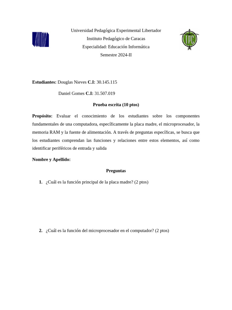 Prueba Escrita | PDF