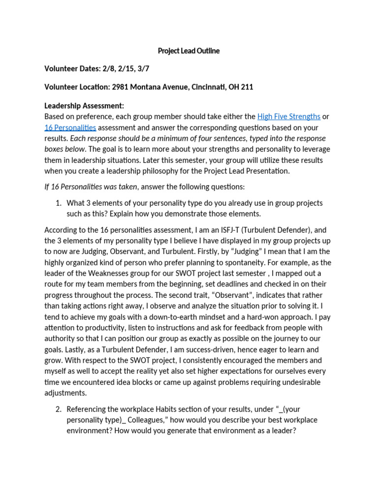 Project Lead Outline-2 | PDF | Leadership | Behavioural Sciences