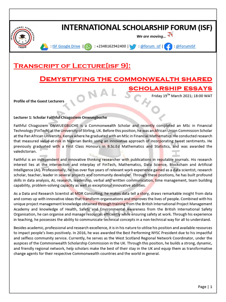 Commonwealth Scholarship Guide | PDF | Goal | Essays
