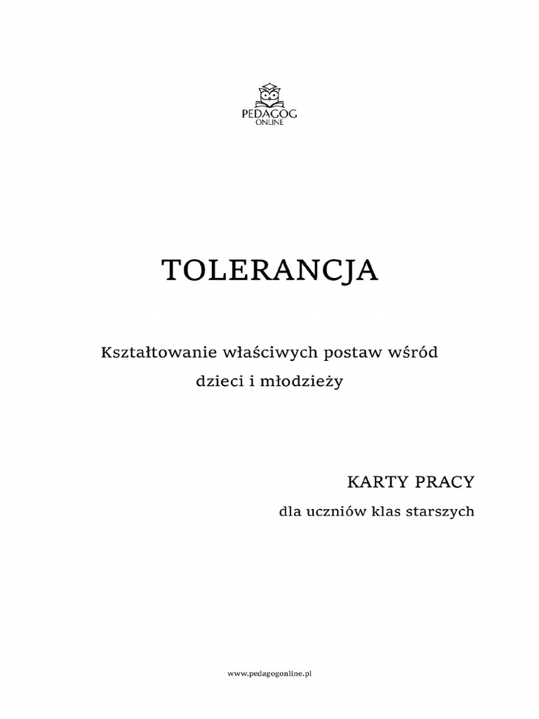 KARTY PRACY - TOLERANCJA (Kl. Starsze) | PDF