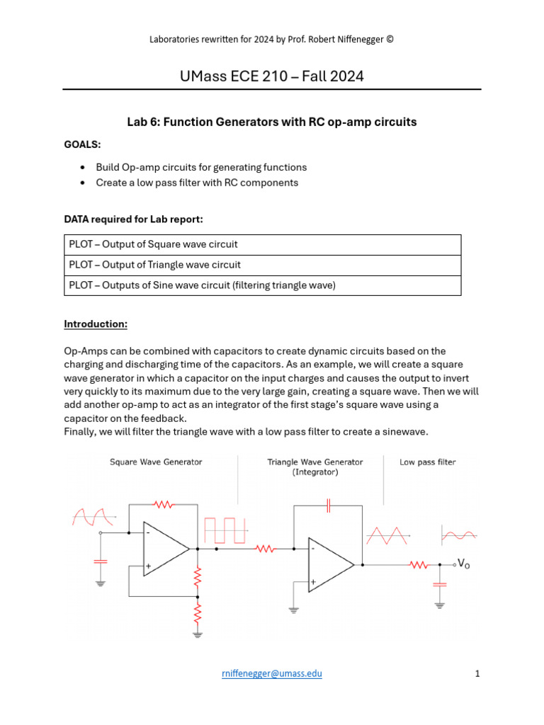 F24 ECE210 - Lab 6 - RC Circuits and OpAmps | PDF | Operational Amplifier | Capacitor