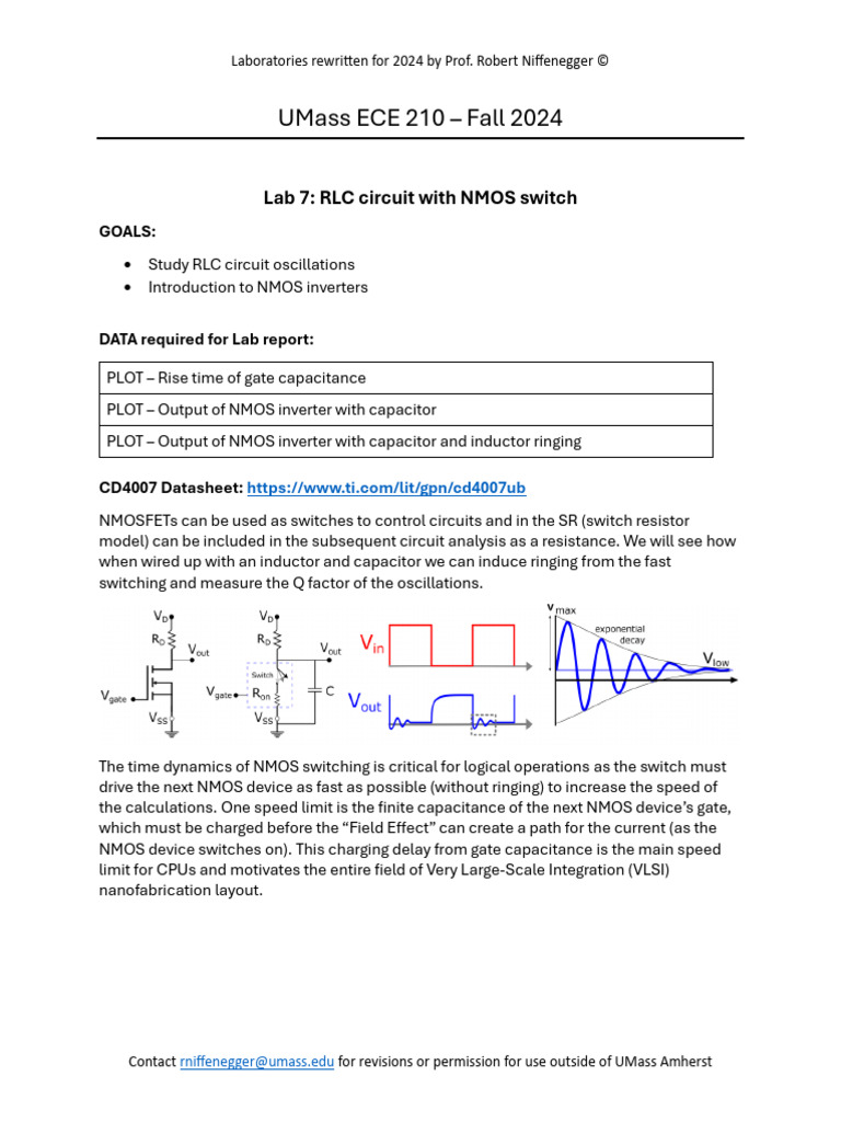 F24 ECE210 - Lab 7 - NMOS RLC | PDF | Mosfet | Capacitor