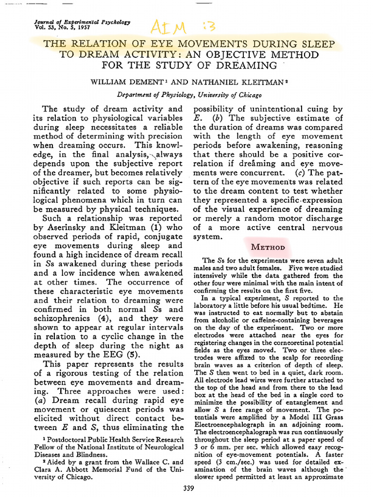 Dement Kleitman 1957 | PDF