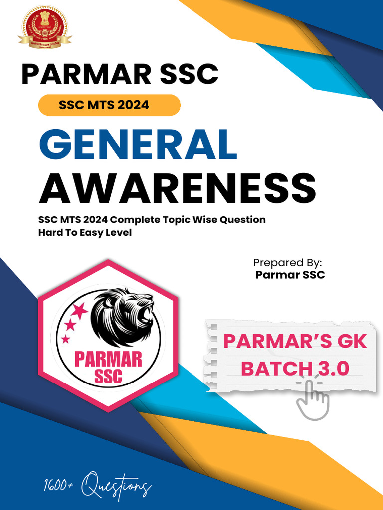 SSC Mts 24 General Awarenesstopicwise (Hard To Easy) Hindi | PDF
