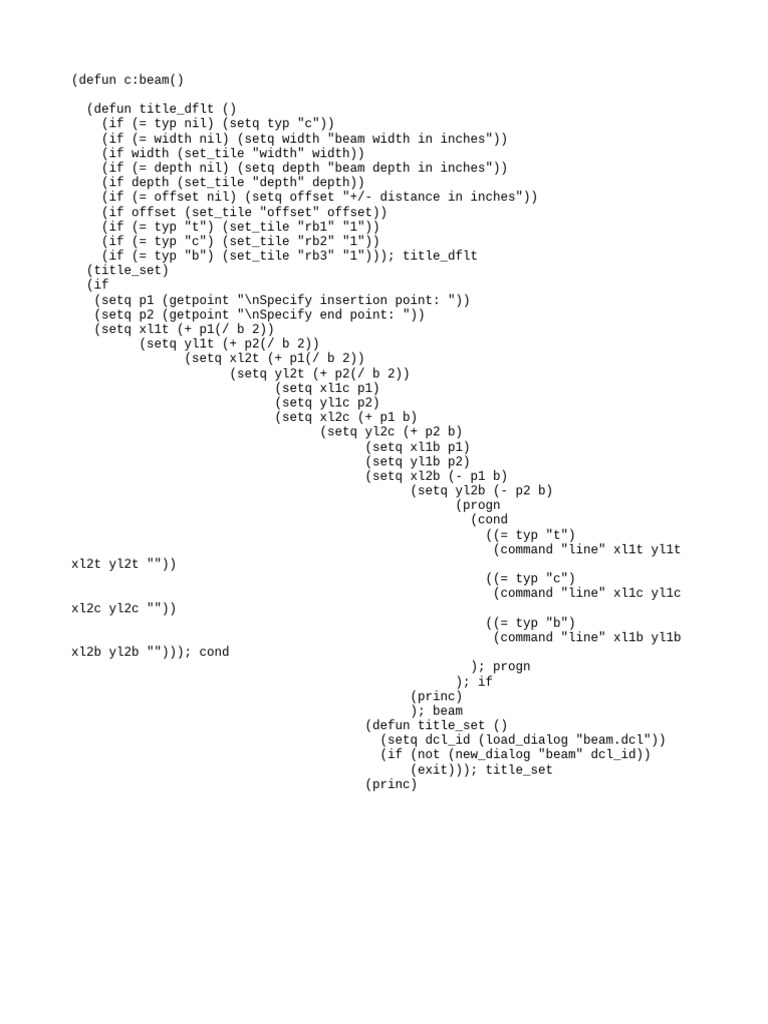 AutoLISP Beam Drawing Script | PDF