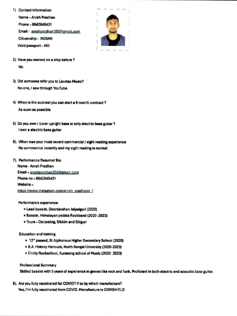 Anish Pradhan Application | PDF