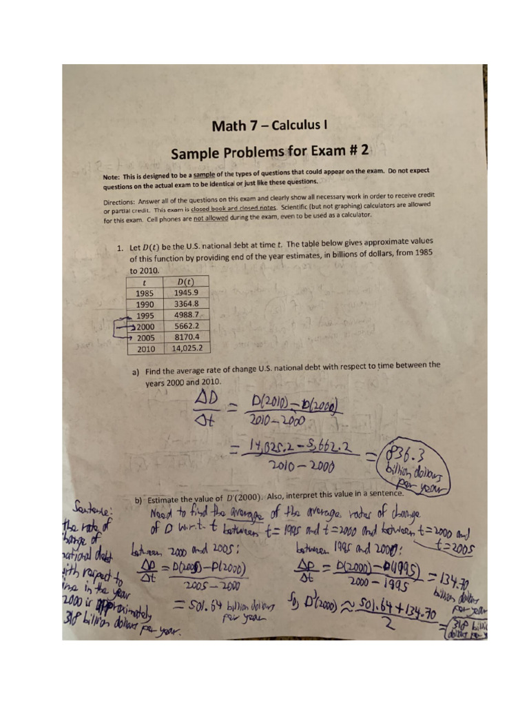 Math7 - SampleExam Chapter 2 Solutions | PDF