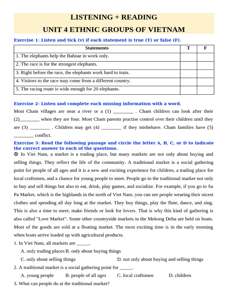 LISTENING + READING UNIT 4 | PDF