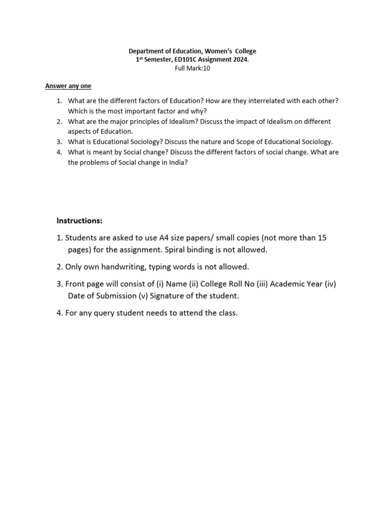 1st Sem Assignment ED101C 2024-1 | PDF