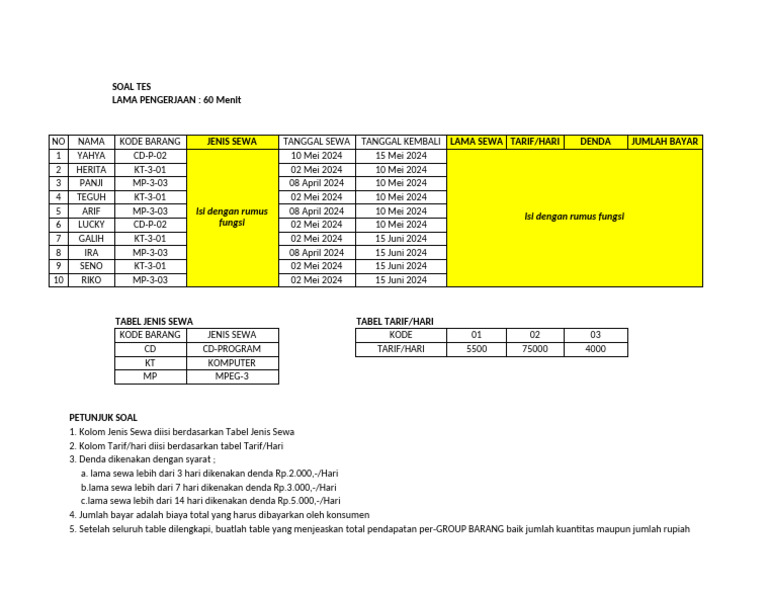 Tes Excel Online: Soal dan Petunjuk | PDF