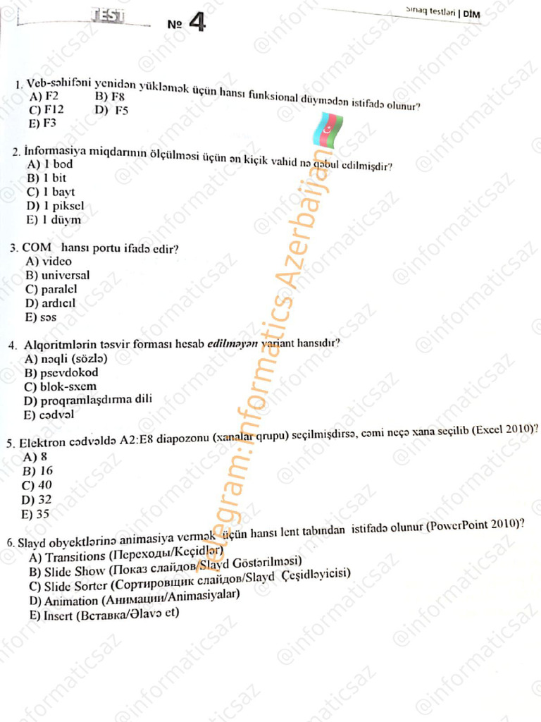 Sınaq Test 4 İnformatika DİM 25 Sual | PDF