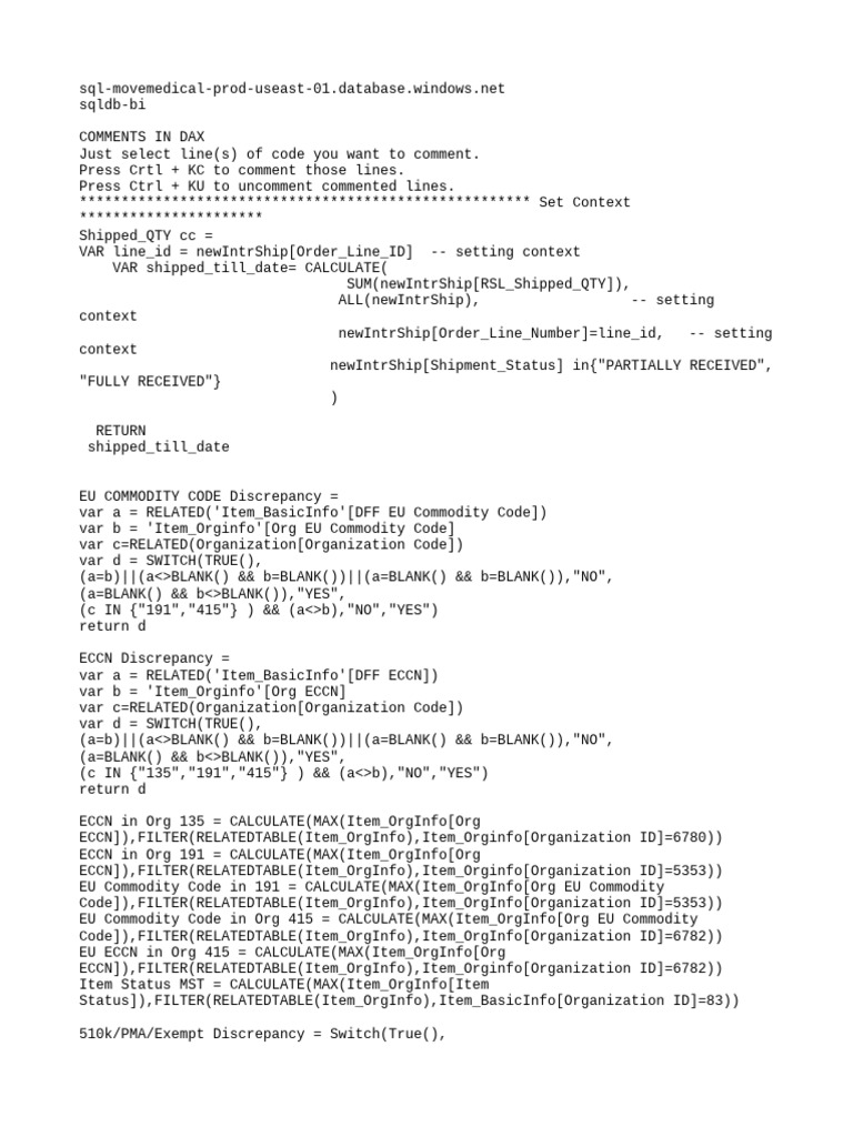 DAX Code for Inventory Discrepancies | PDF | United States Dollar | Invoice