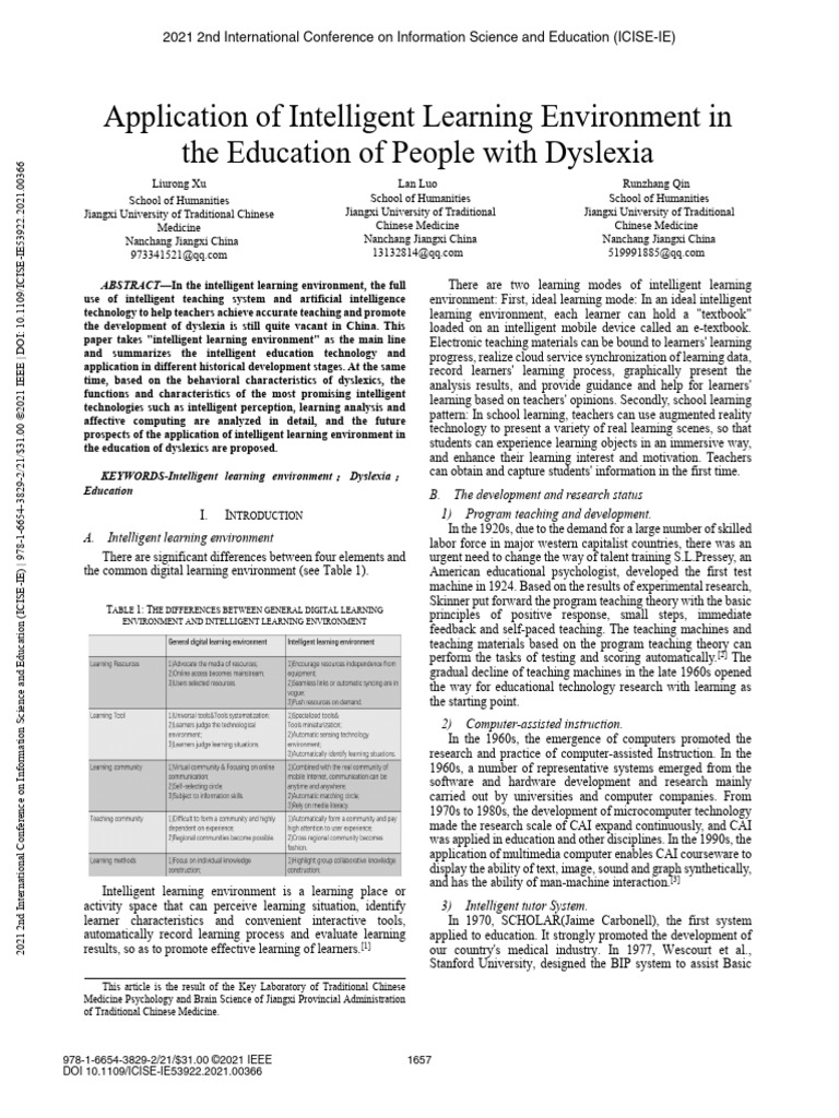 Application of Intelligent Learning Environment in The Education of ...