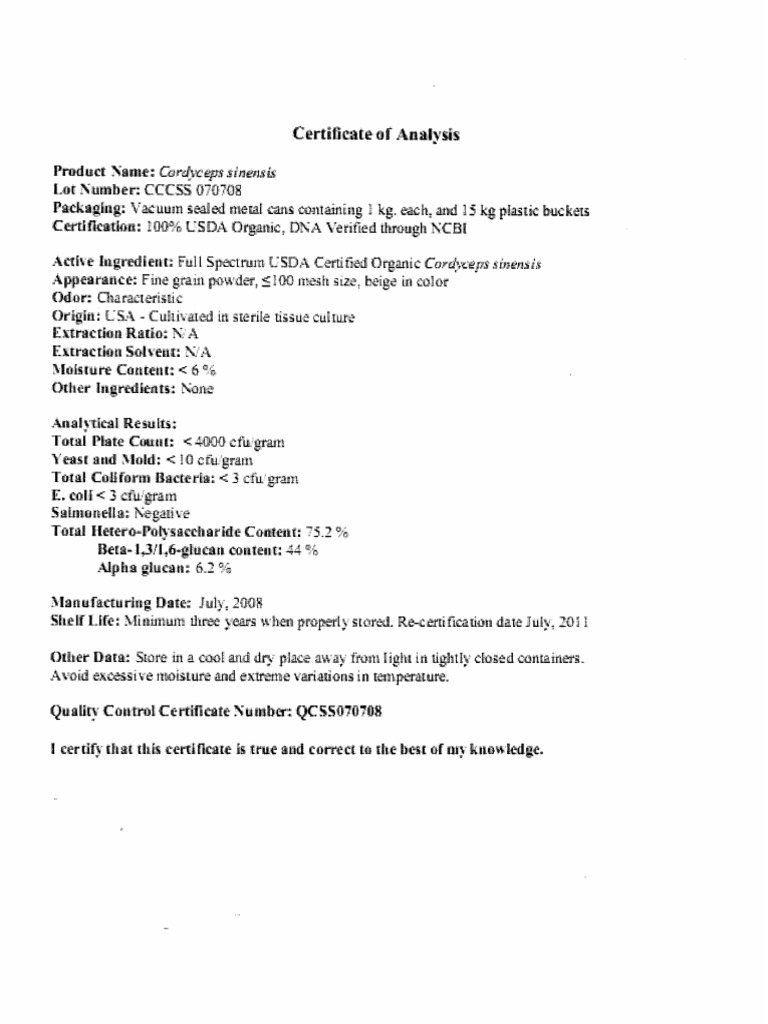 COA Document Example | PDF