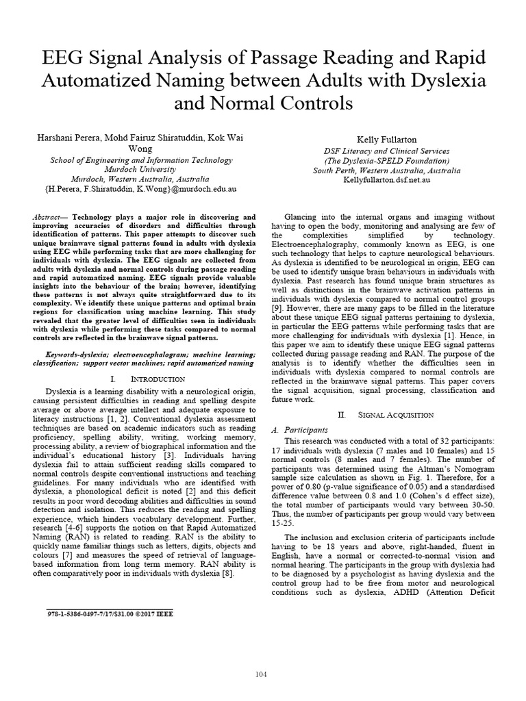 EEG Signal Analysis of Passage Reading and Rapid Automatized Naming ...