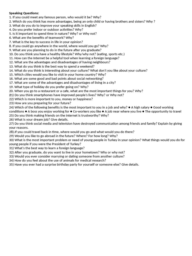 Speaking Topics For Language Class | PDF