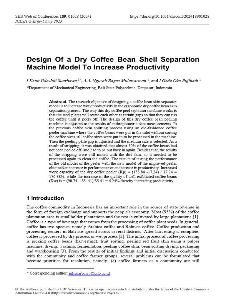 Coffee Bean Skin Separator Design | PDF | Coffee | Agriculture