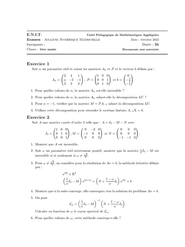 Résumé d'Analyse Numérique Matricielle | PDF | Matrice (Mathématiques ...