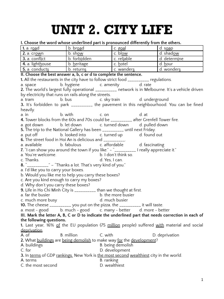 g9 Bài tập Global Success 9 UNIT 2. CITY LIFE.docx | PDF | Toronto ...