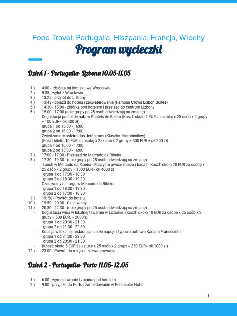 Program Wycieczki | PDF