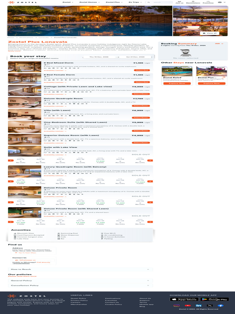 Zostel Plus Lonavala: Luxury Stay Options | PDF | Dormitory