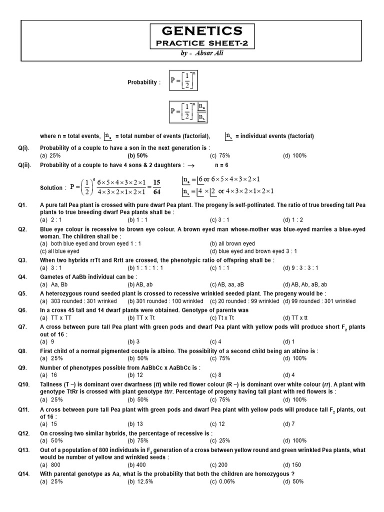 Genetics Probability Practice Questions | PDF | Dominance (Genetics ...