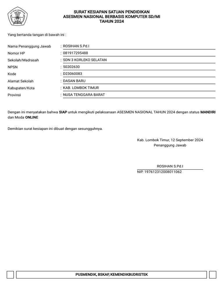 Asesmen Nasional - Tahun 2024 | PDF