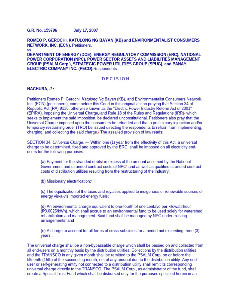 Gerochi Vs Department of Energy GR 159796 July 17, 2007 - Police Power ...