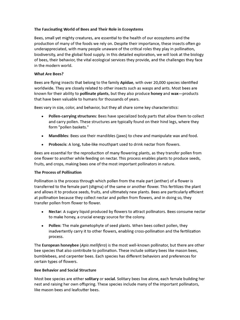 Bees' Crucial Role in Ecosystems | PDF | Bees | Honey Bee